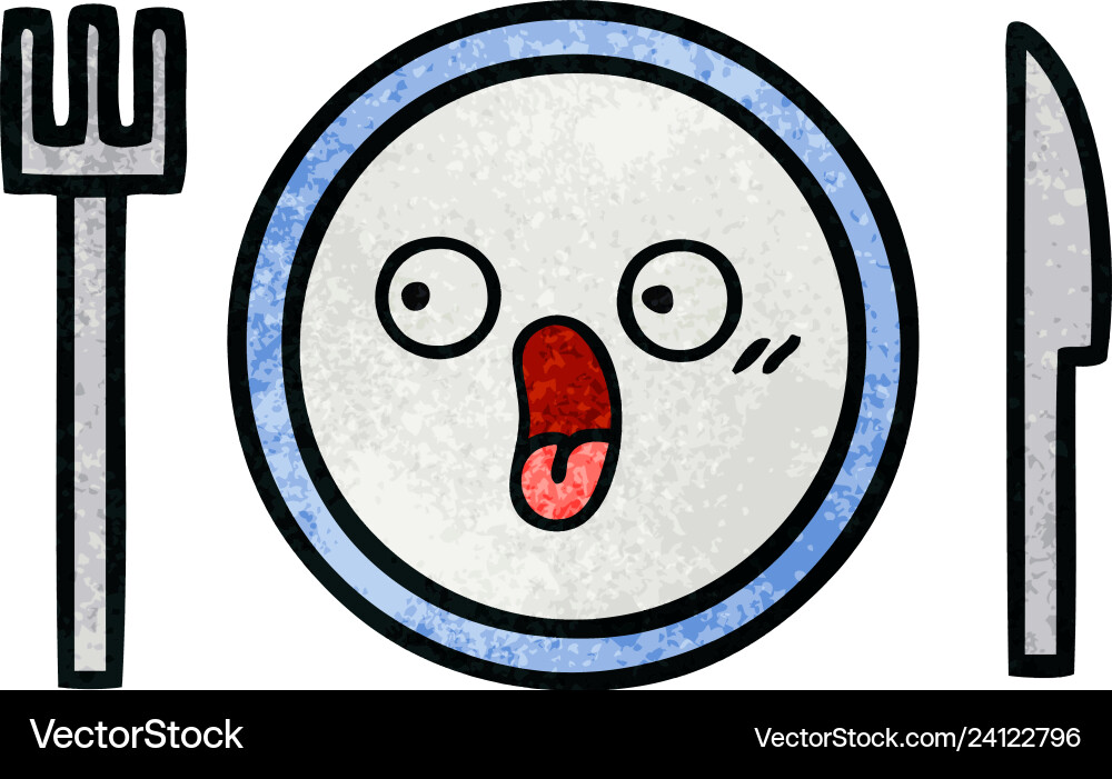 Retro grunge texture cartoon dinner plate Vector Image