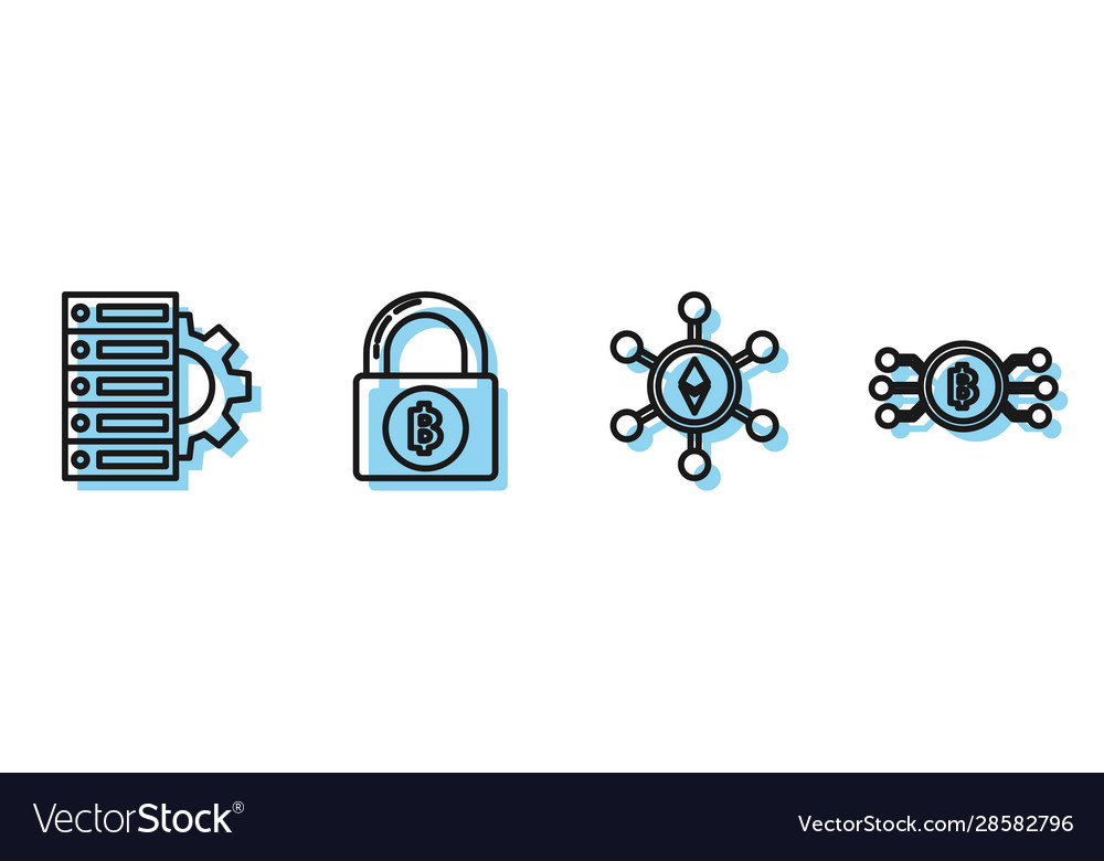 Set line blockchain technology ethereum eth Vector Image