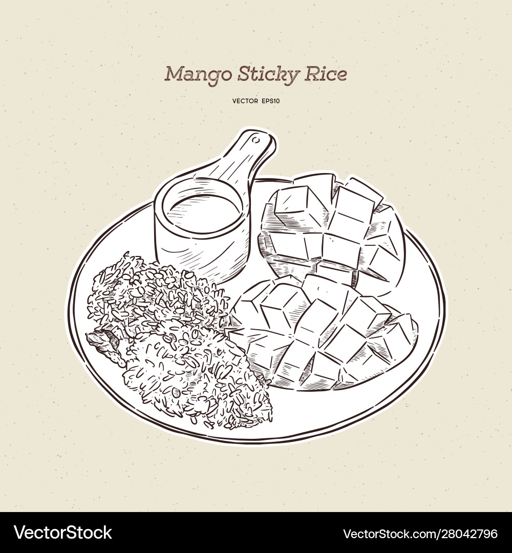 Thai sweet sticky rice with mango hand draw Vector Image