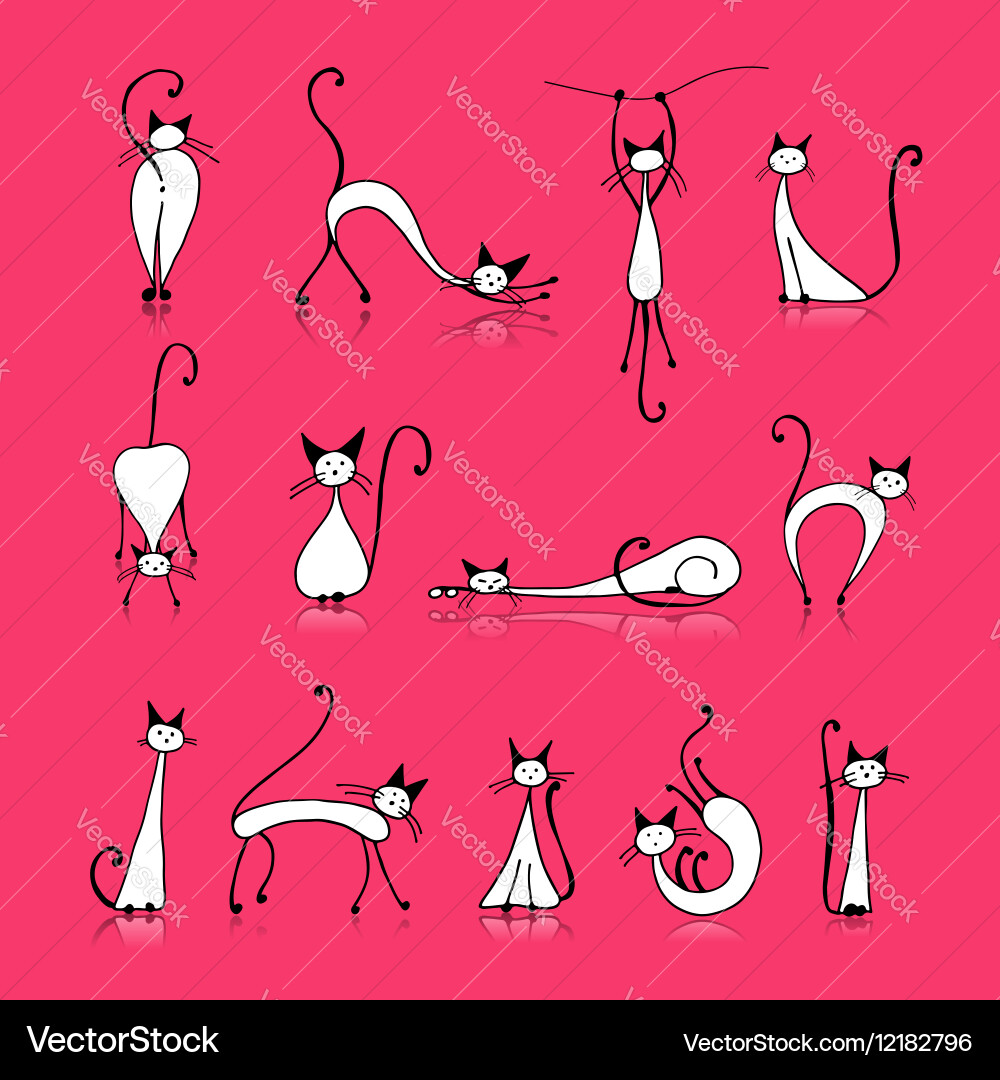White cats collection sketch for your design Vector Image