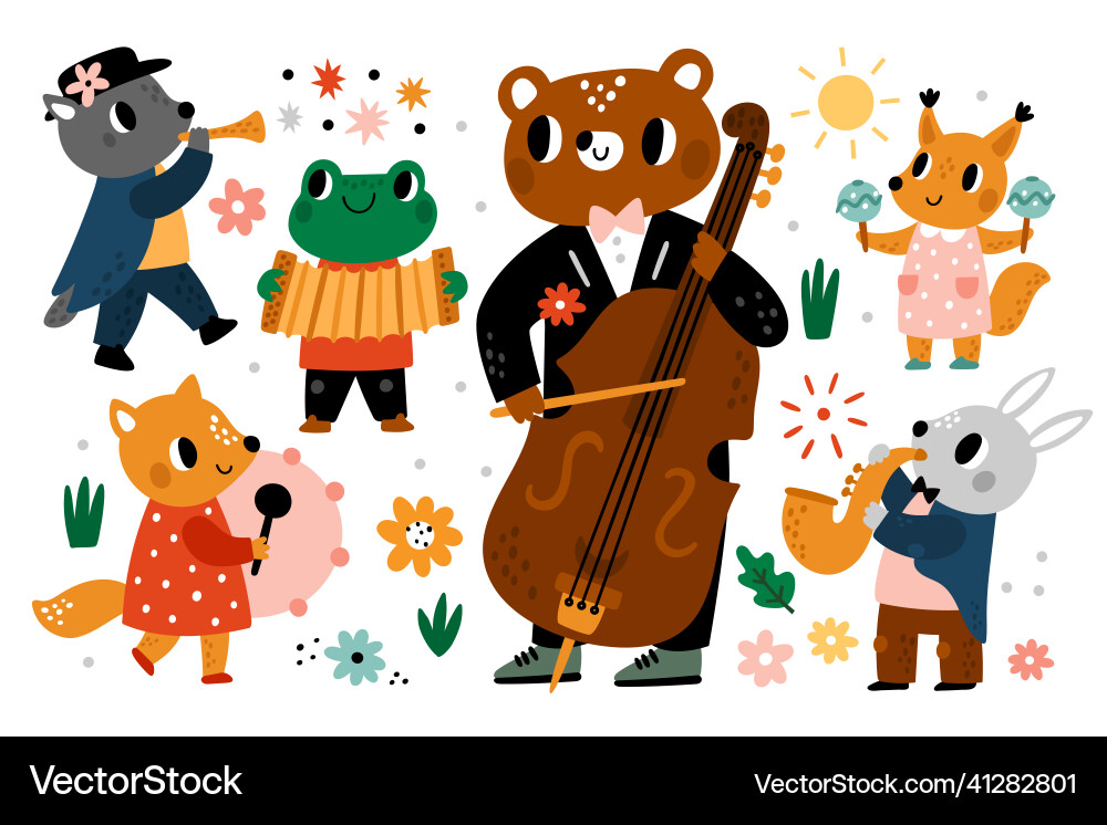 Animals play music musicians with instruments Vector Image