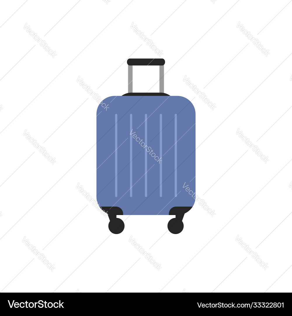 Blue travel plastic suitcase icon with black wheel