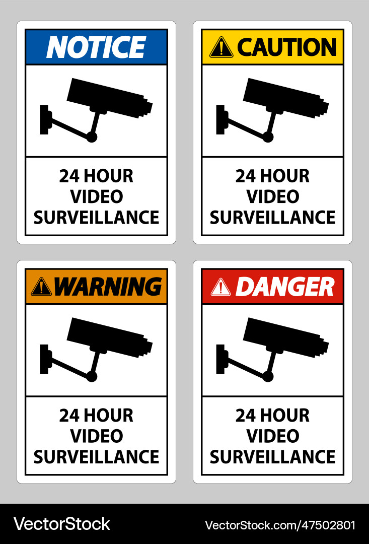 Cctv 24 hour video surveillance sign Royalty Free Vector