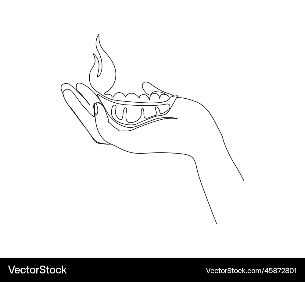 Continuous one line drawing of hand holding diya Vector Image