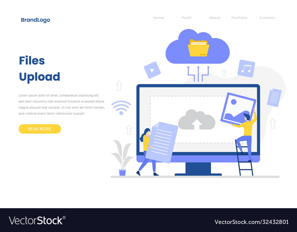 File upload landing page template Royalty Free Vector Image