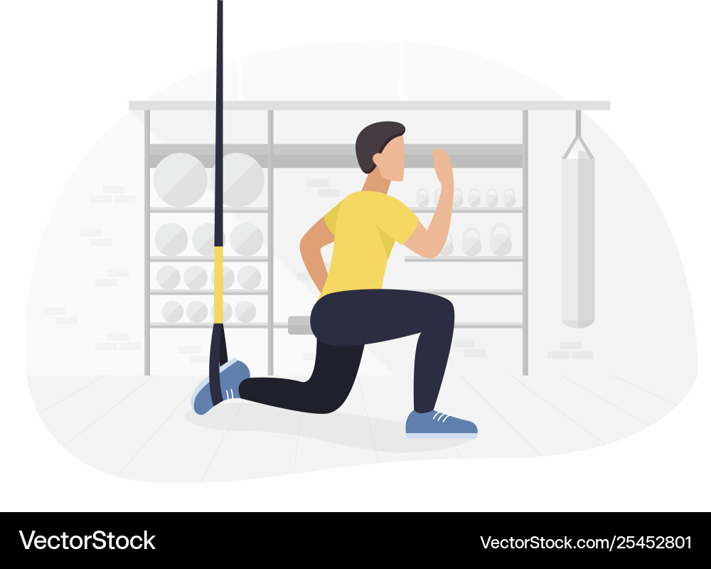 Fit man working out on trx doing bodyweight Vector Image