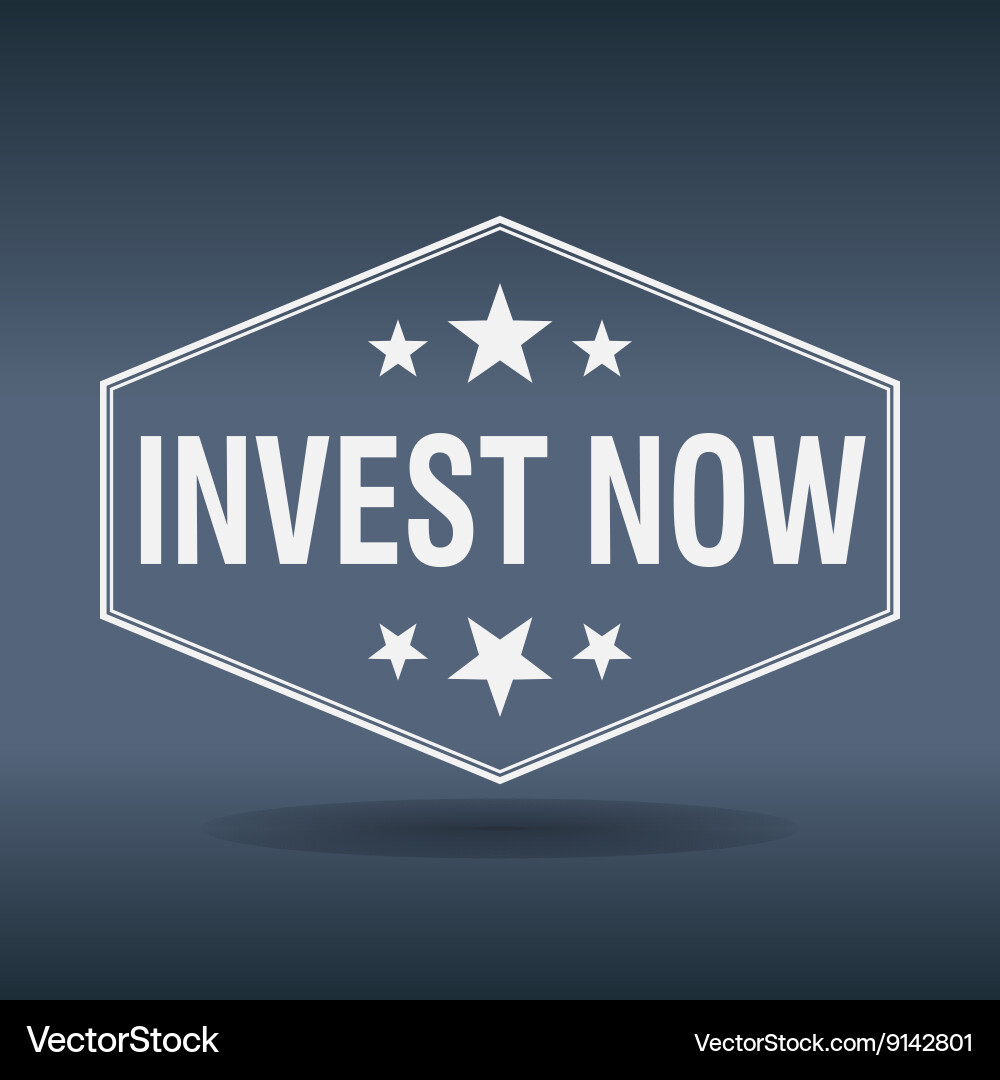 Invest now hexagonal white vintage retro style Vector Image