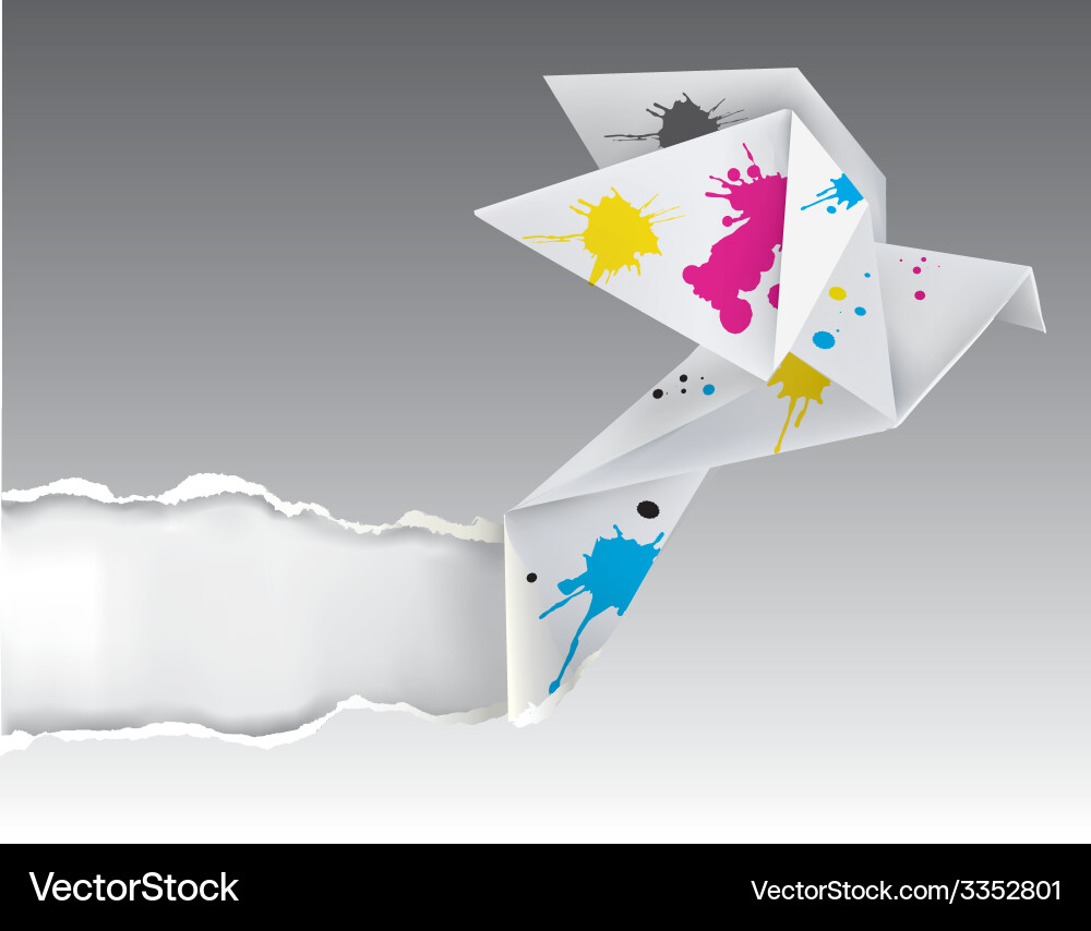 Origami bird with ink ripping paper Royalty Free Vector