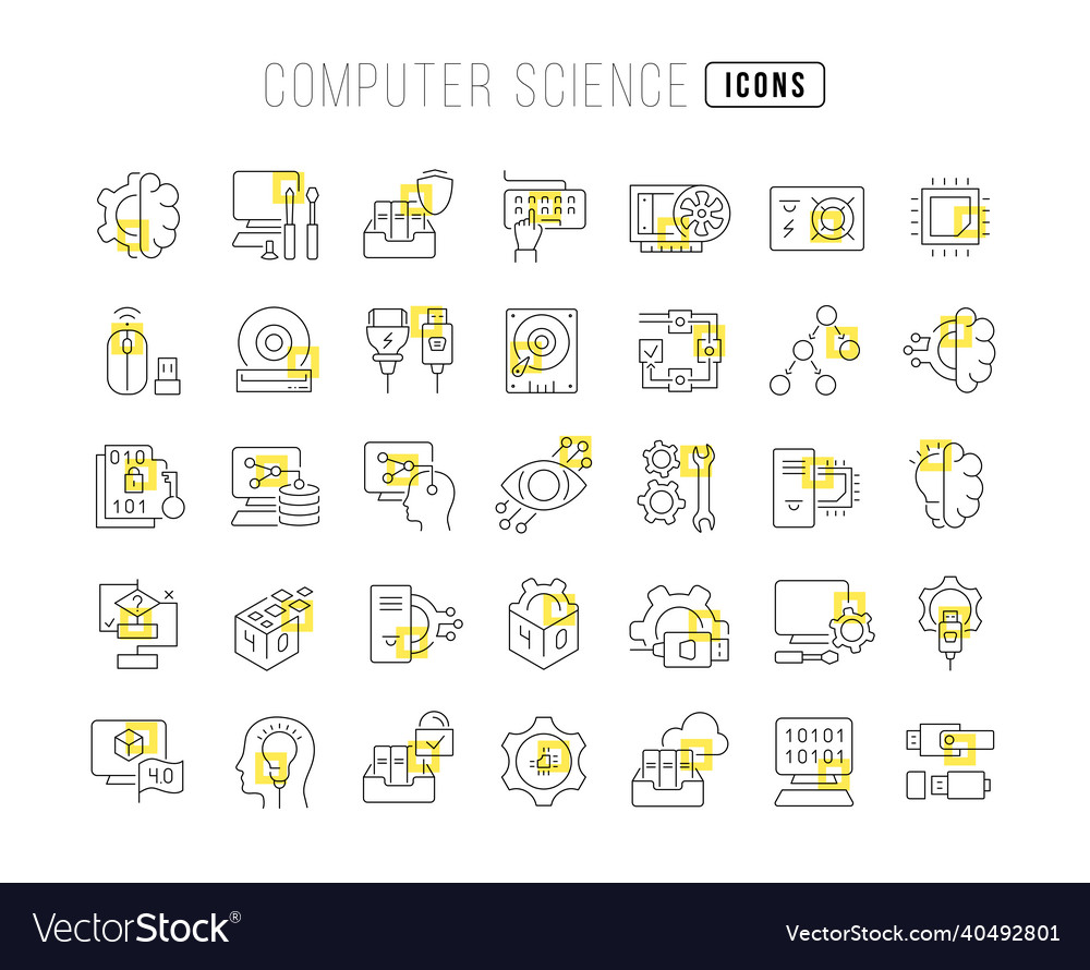 Set of linear icons computer science Royalty Free Vector