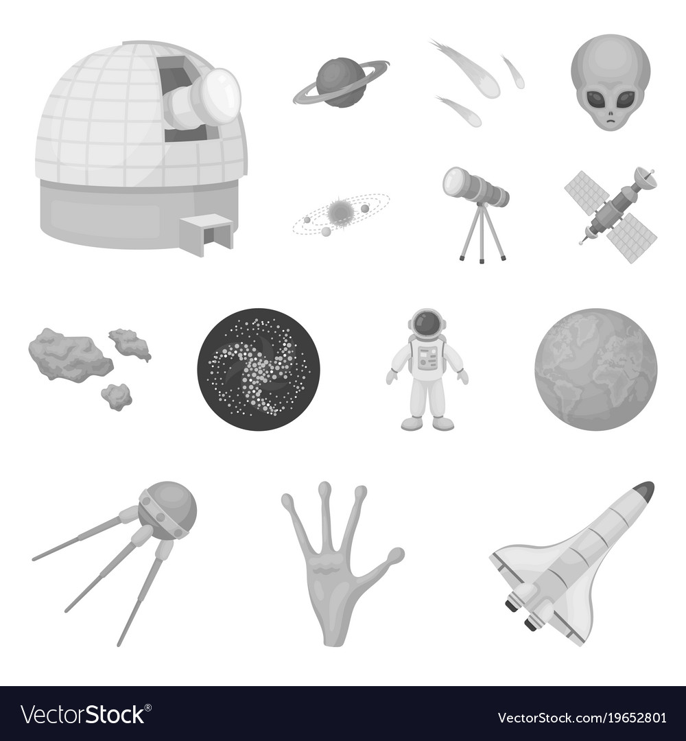 Space technology monochrome icons in set Vector Image