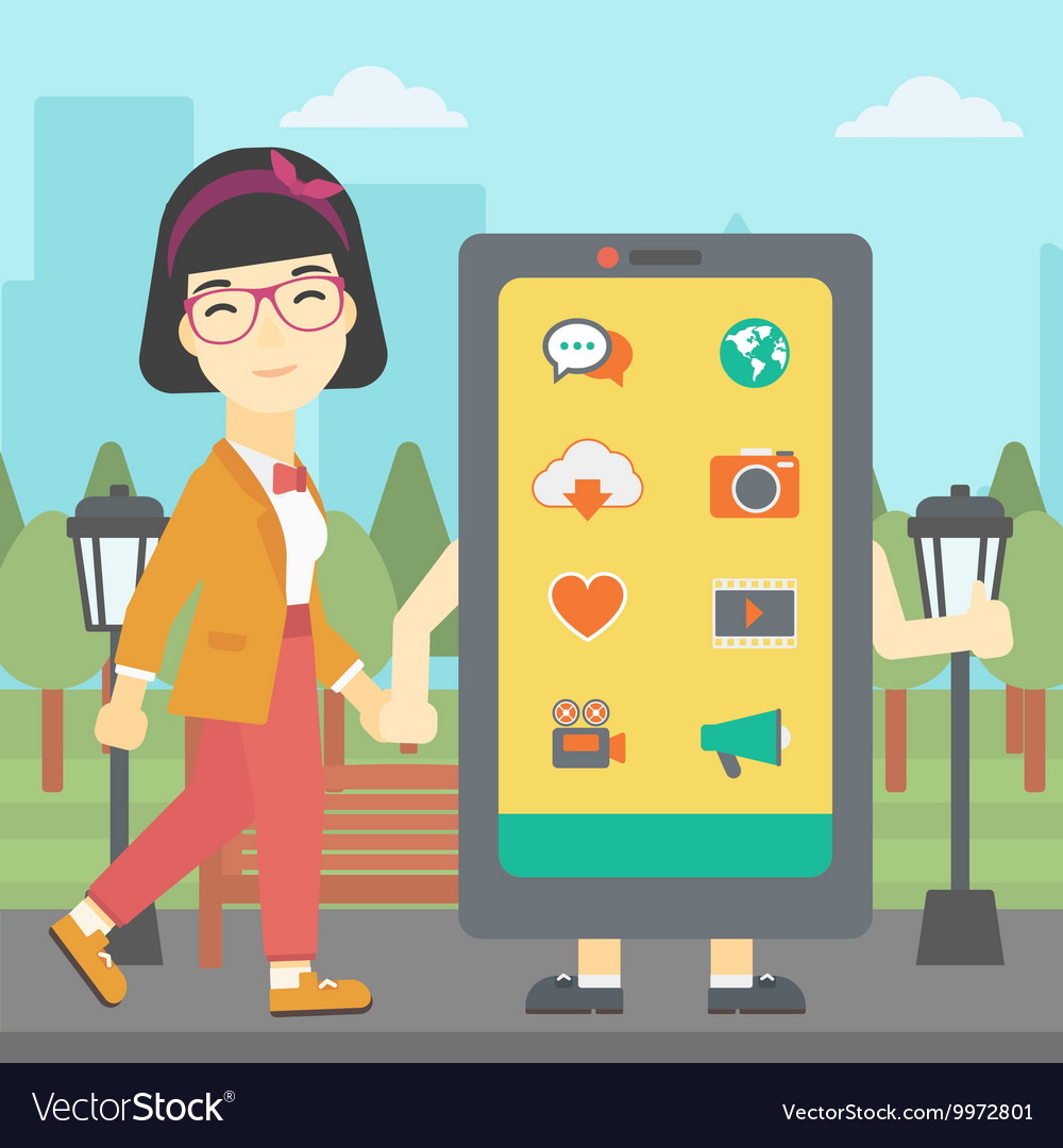 Woman walking with smartphone Royalty Free Vector Image