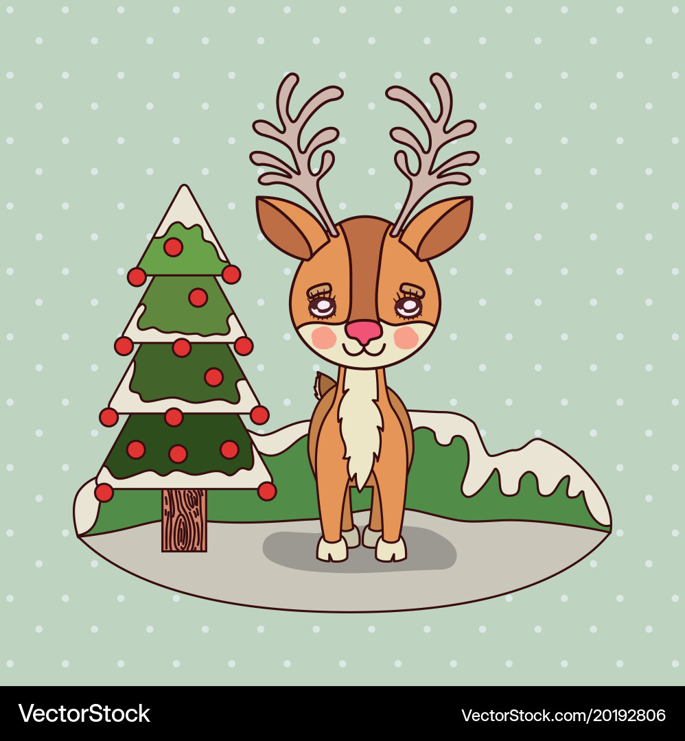 Christmas card with tree and reindeer Royalty Free Vector