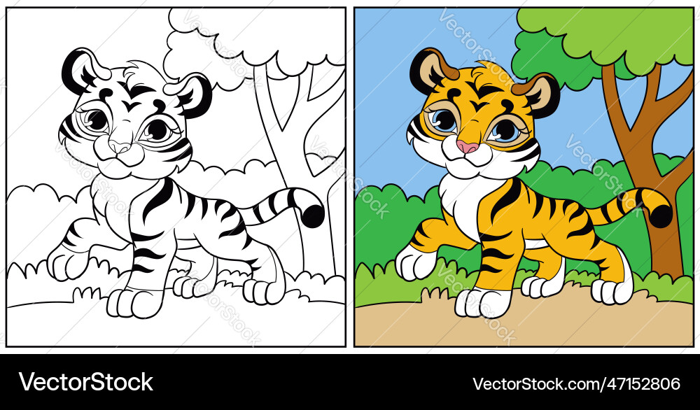 Coloring for kids cute tiger cub Royalty Free Vector Image