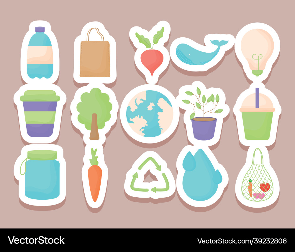 Fifteen eco stickers Royalty Free Vector Image