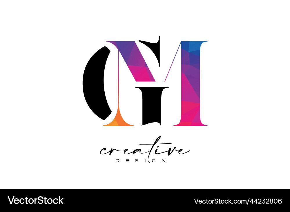 Gm letter design with creative cut and colorful Vector Image