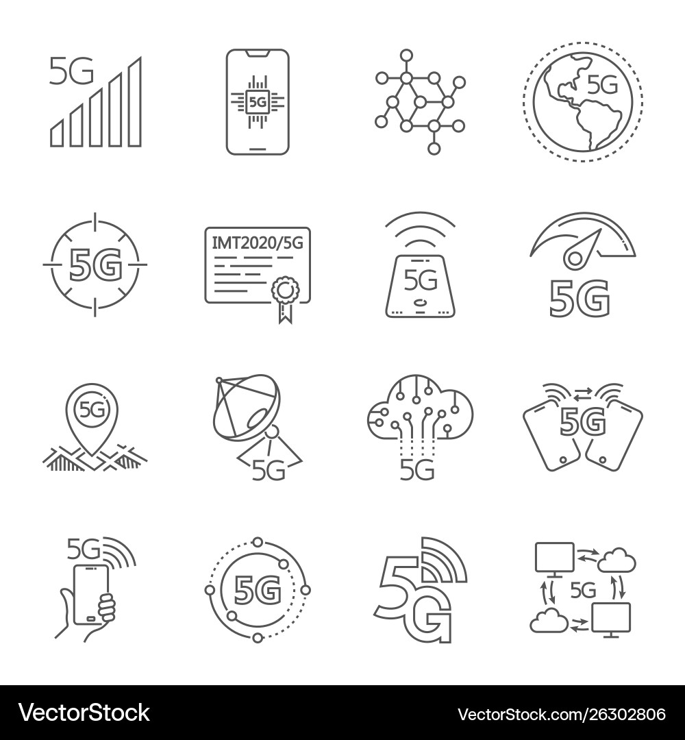 Icons set on theme 5th generation 5g mobile Vector Image