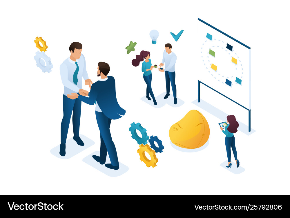 Isometric business cooperation between companies Vector Image