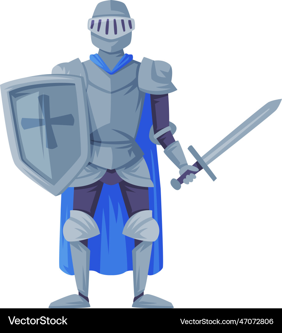 Medieval knight in full armour standing with Vector Image