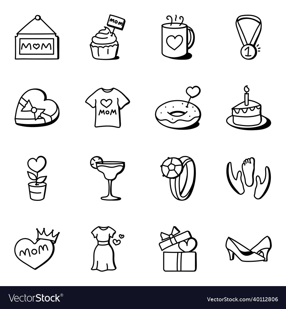 Mothers day event doodle icons pack Royalty Free Vector