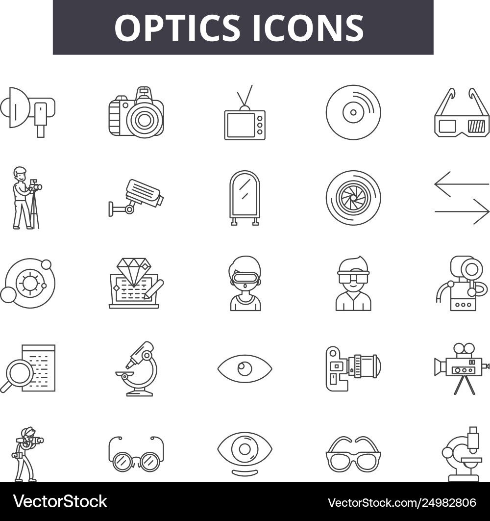 Optics line icons signs set outline Royalty Free Vector