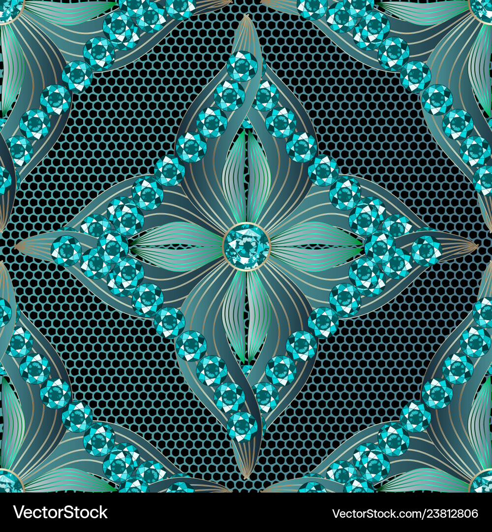 Ornate 3d jewelry gemstones seamless pattern Vector Image