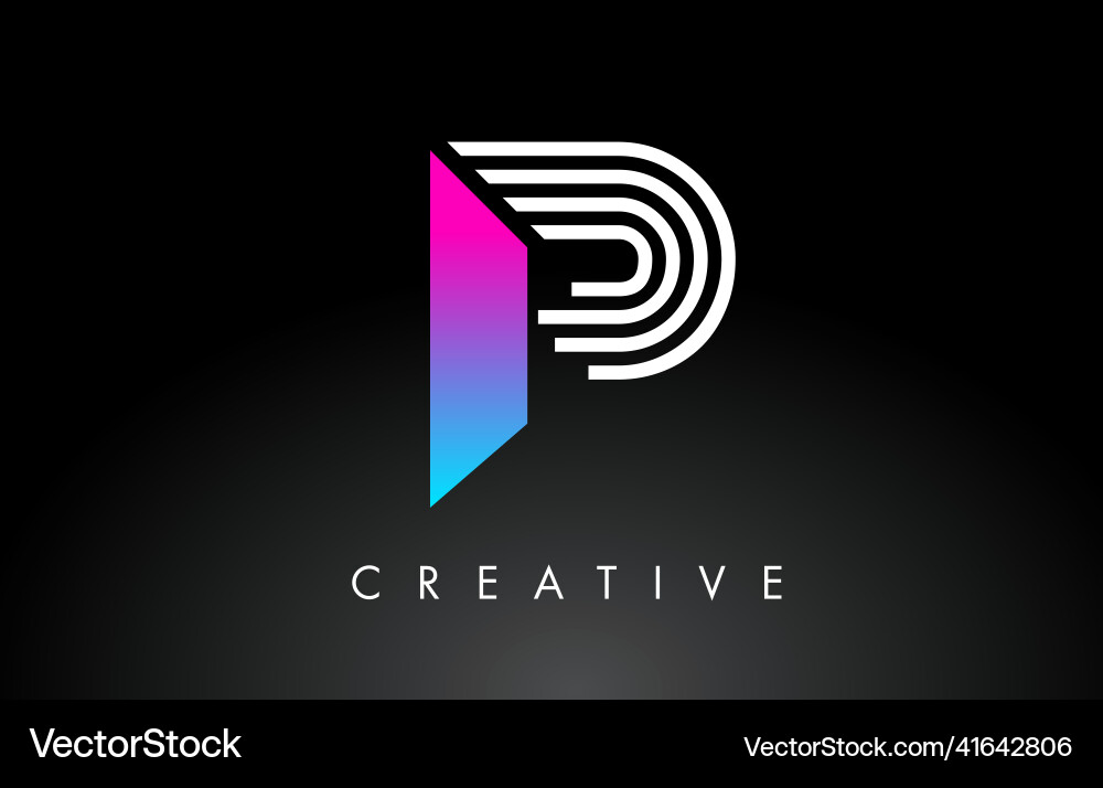 P white purple lines letter logo creative line Vector Image
