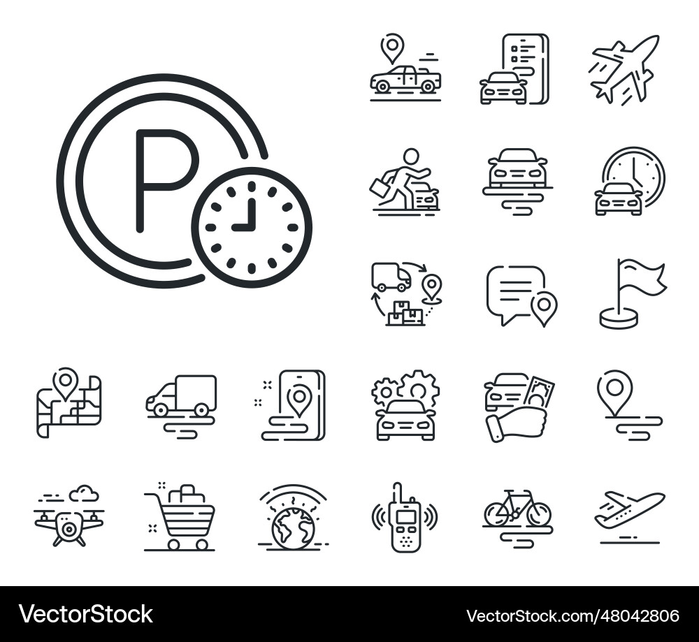 Parking time line icon car park clock sign plane Vector Image