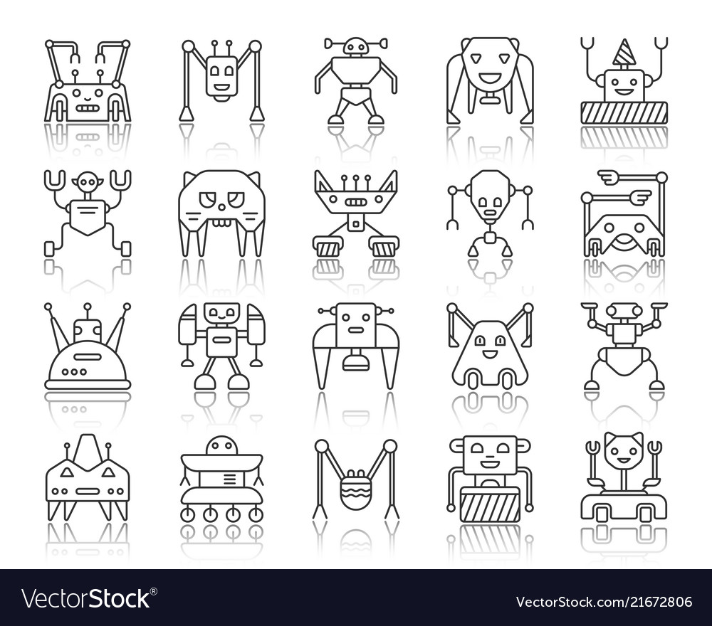 Robot simple black line icons set Royalty Free Vector Image