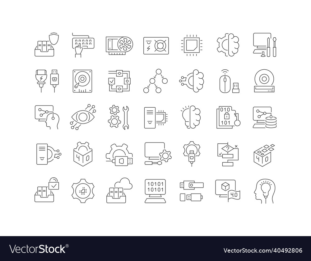 Set of linear icons computer science Royalty Free Vector