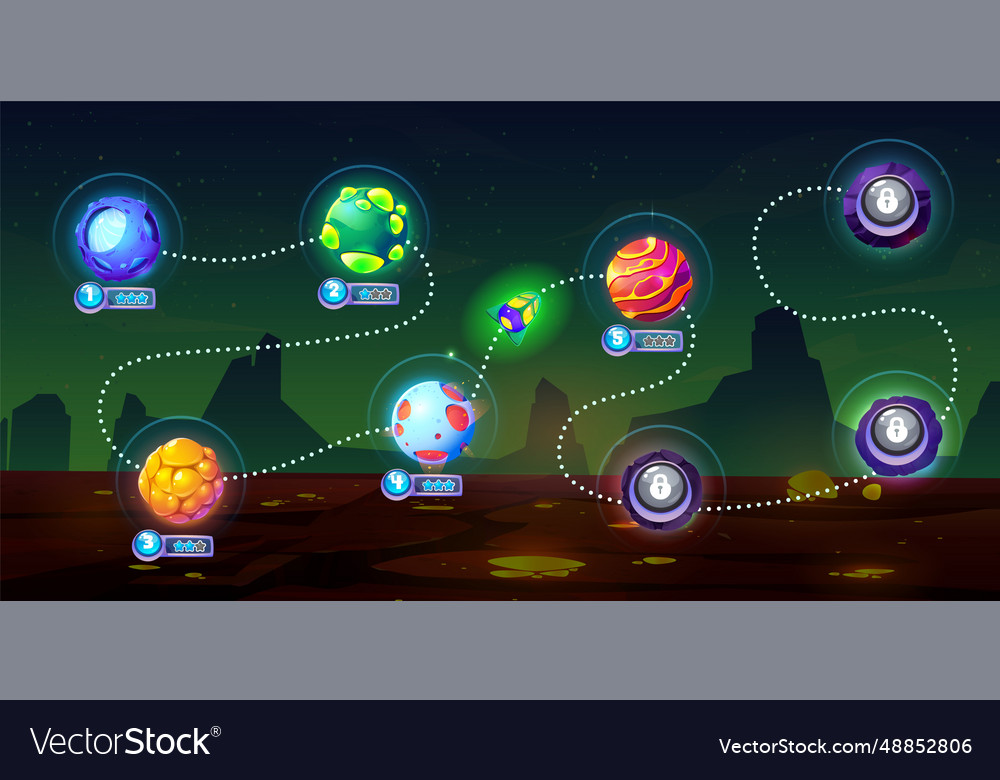 Space game ui level map with alien planets Vector Image