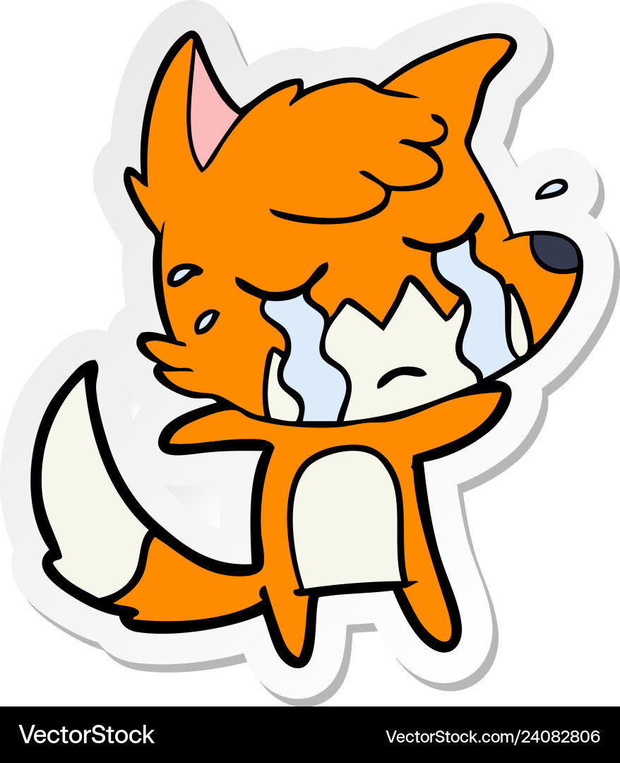 Sticker of a crying fox cartoon Royalty Free Vector Image