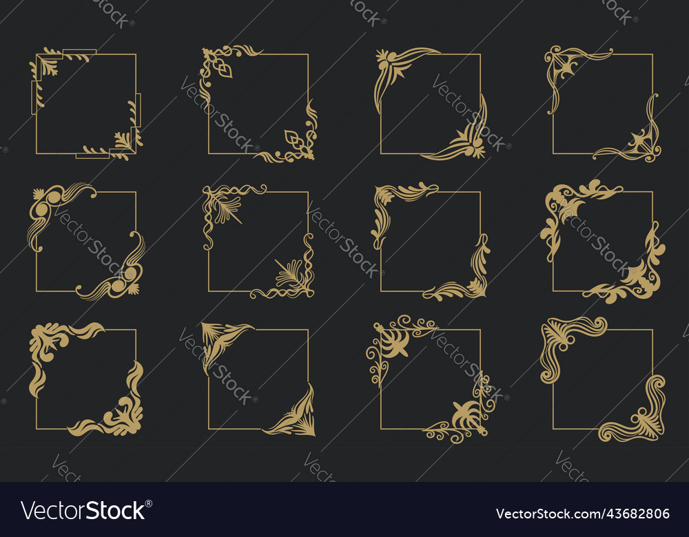 Vintage Frame Elements Decoration Rectangel Set Vector Image