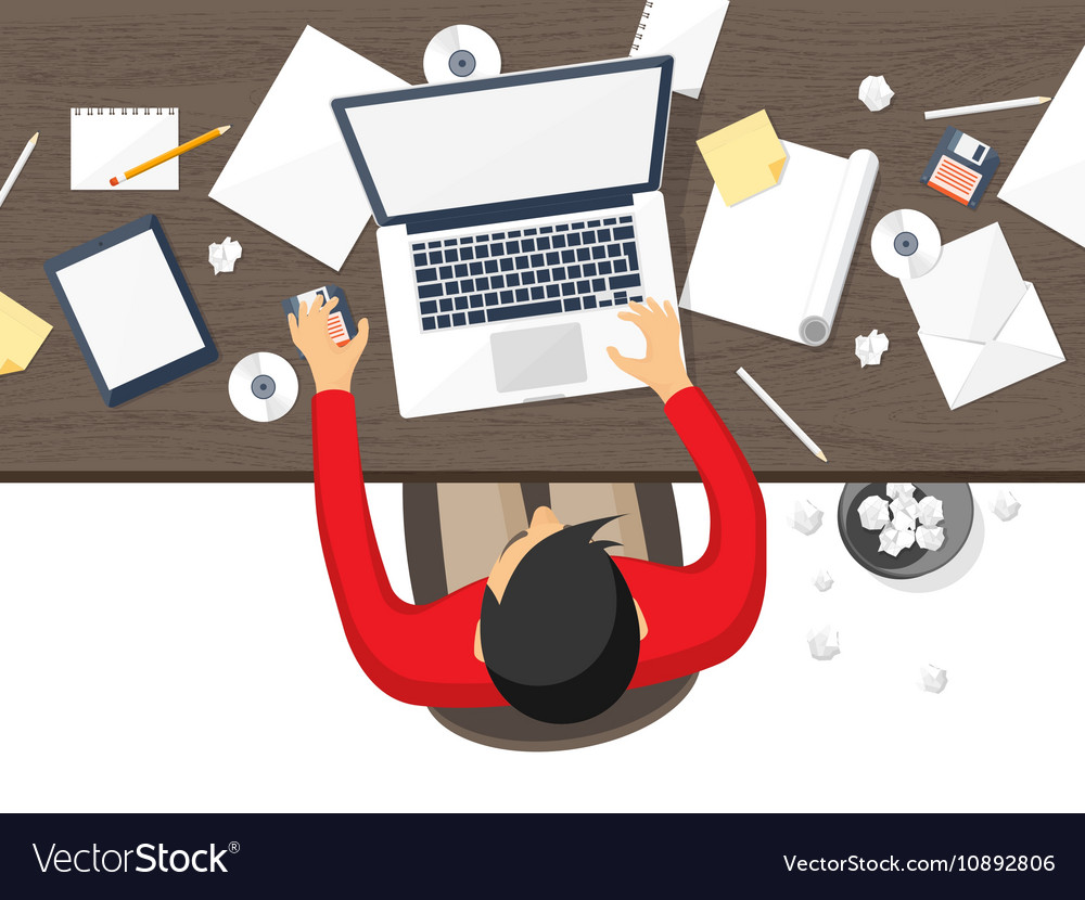 Workplace with table and computer laptop Vector Image