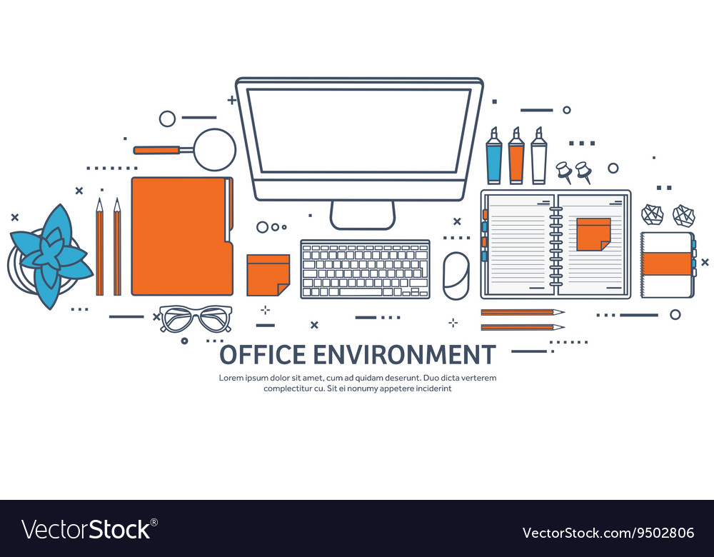 Workplace with table and computer Royalty Free Vector Image