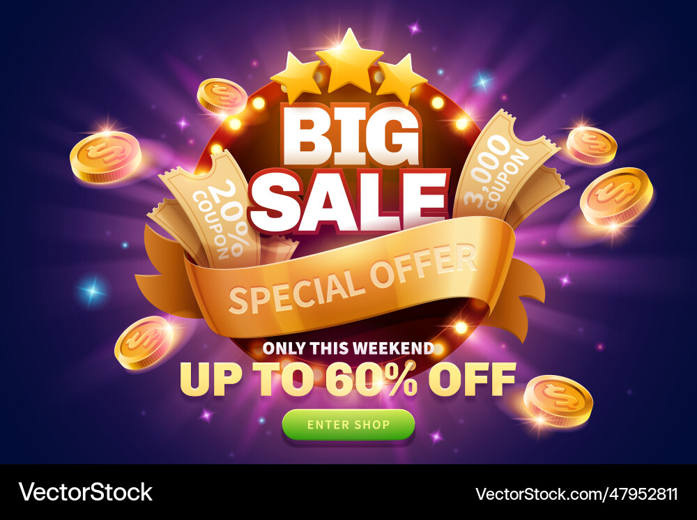 Big sale pop up ads with coupons Royalty Free Vector Image