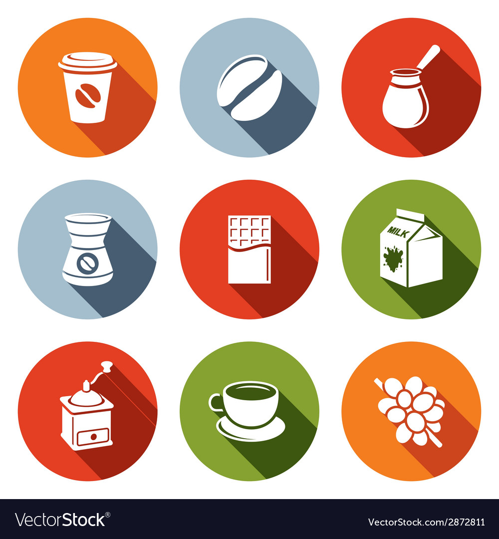 Coffee flat icon set Royalty Free Vector Image