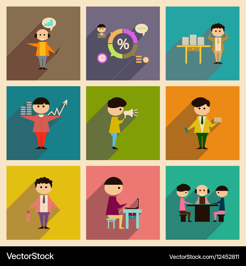 Concept of flat icons with long shadow office Vector Image