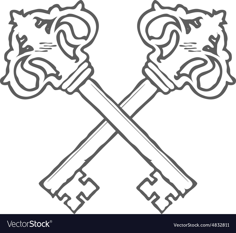 Crossed hand drawn keys design element Royalty Free Vector