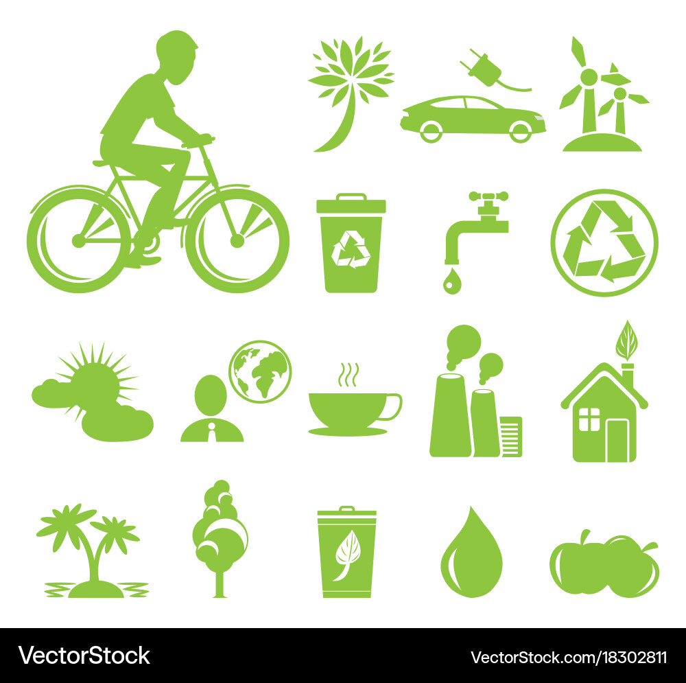 Ecology saving and anti pollution green symbols Vector Image
