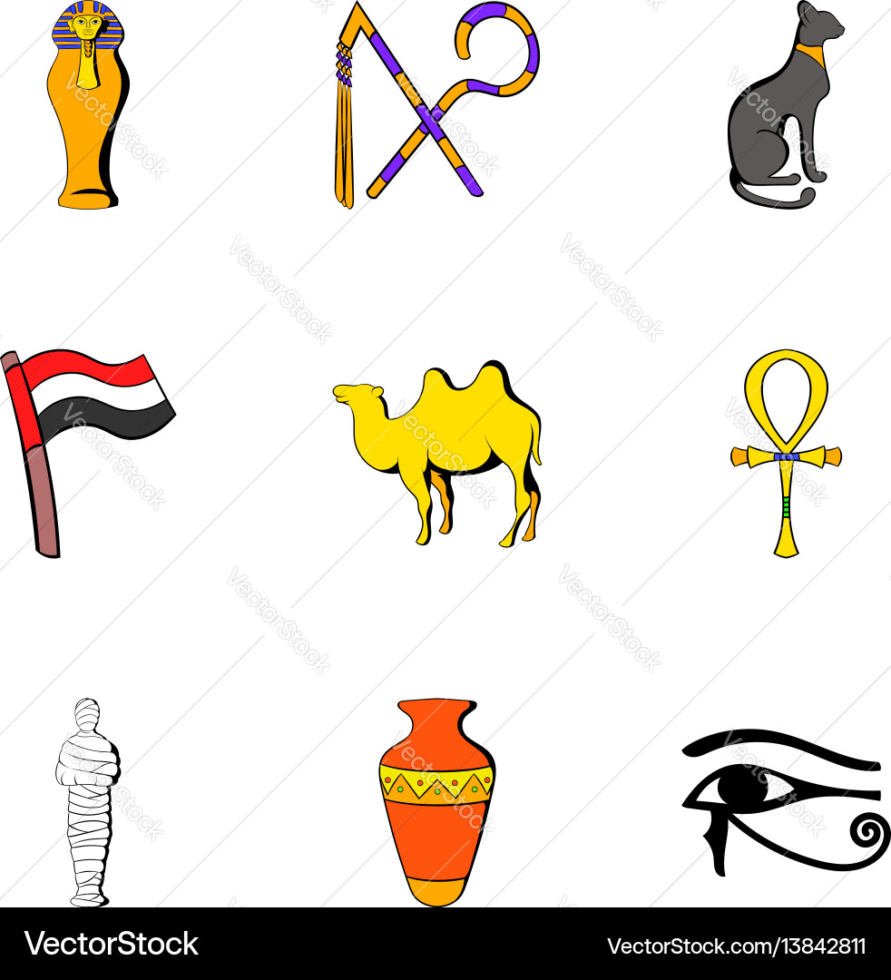 Egypt icons set cartoon style Royalty Free Vector Image