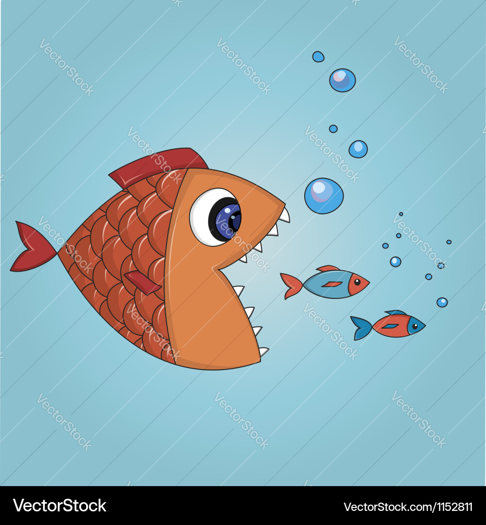 Fish trying to eat two small fishes Royalty Free Vector