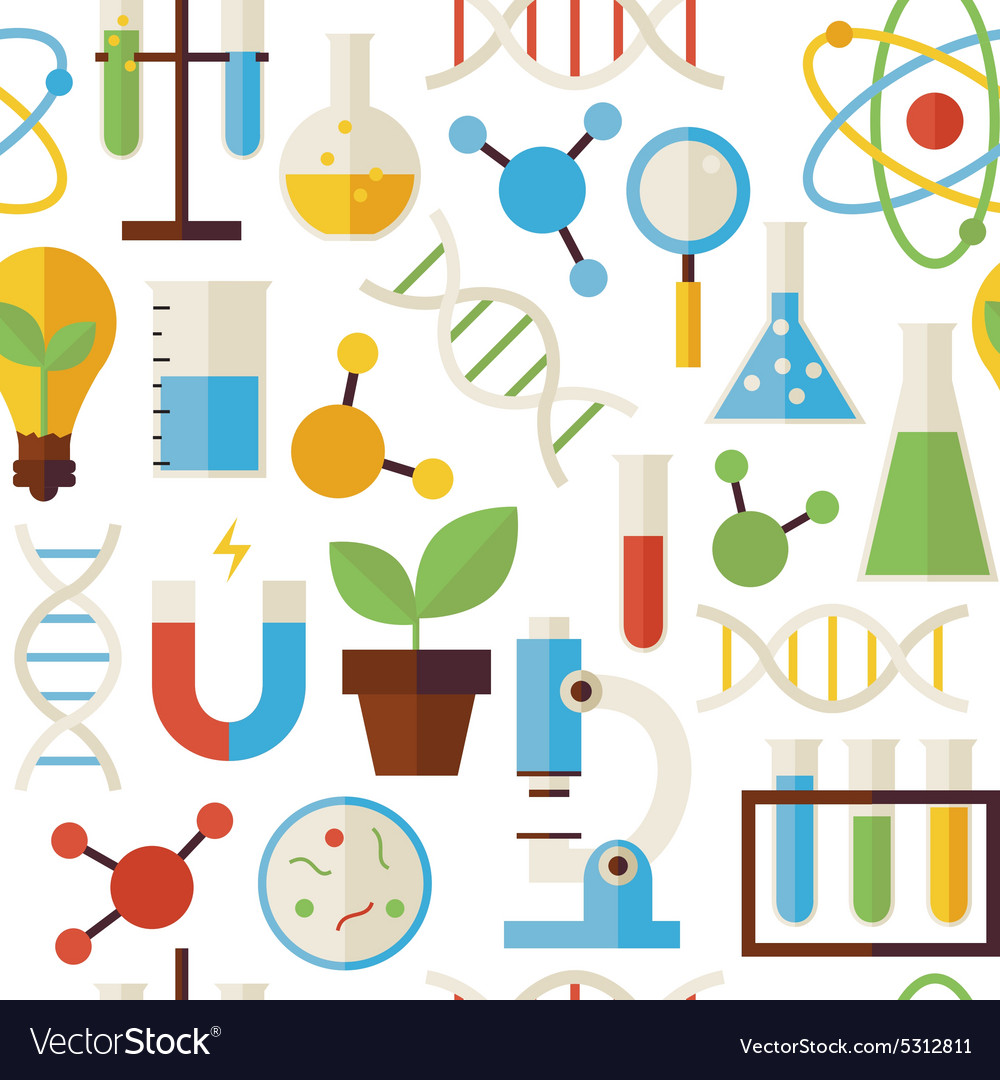 Flat seamless pattern science and research objects