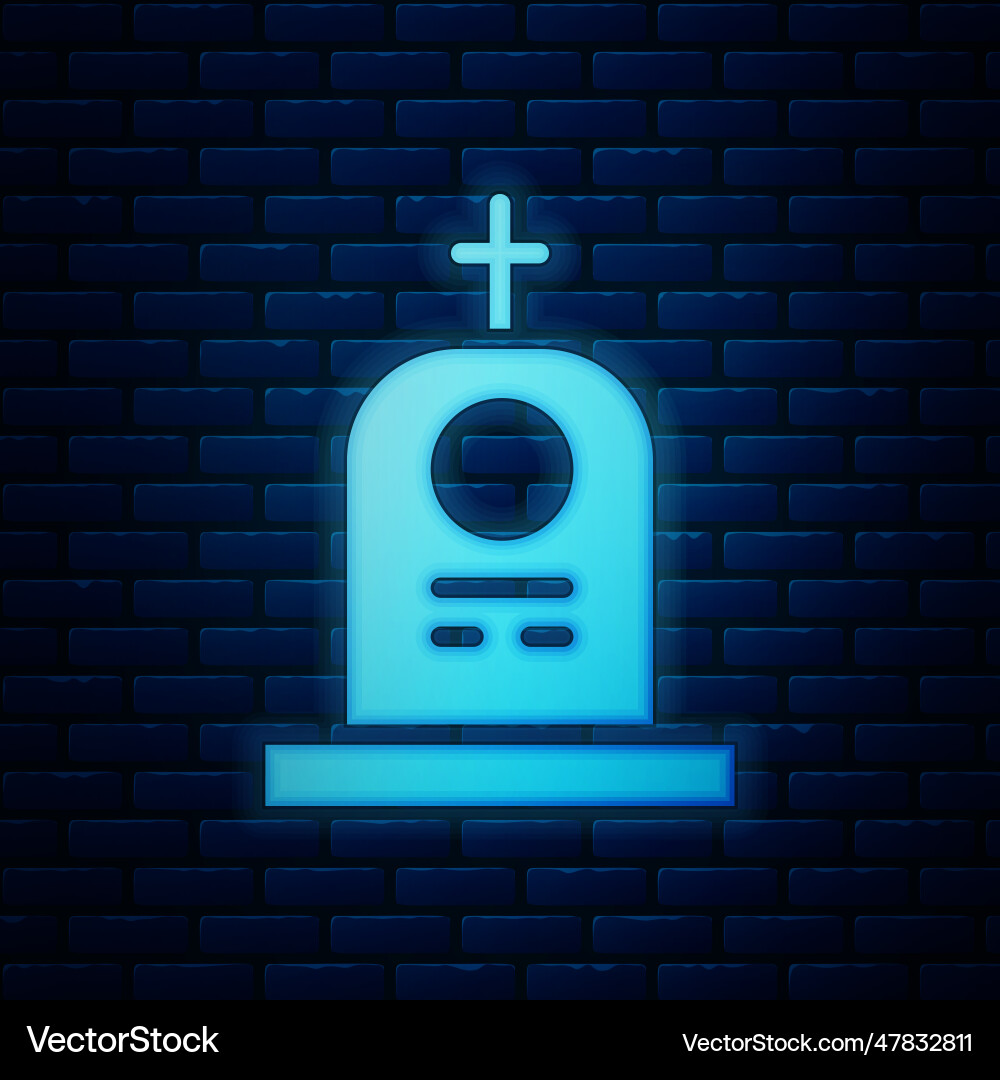 Glowing neon grave with tombstone icon isolated Vector Image