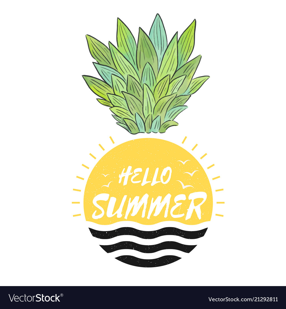 Hello summer pineapple sun background image Vector Image