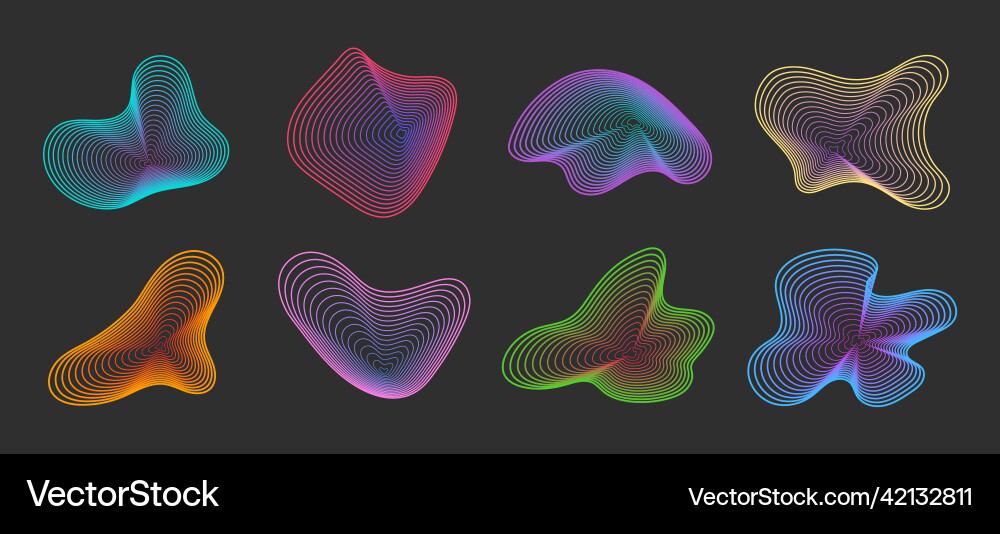 Set of 8 abstract graphic flowing liquid fluid Vector Image
