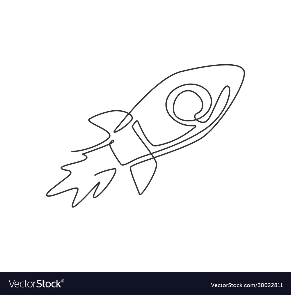 Single continuous line drawing rocket launch Vector Image