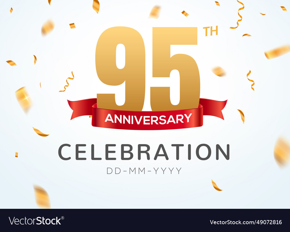 95 anniversary gold numbers with golden confetti Vector Image