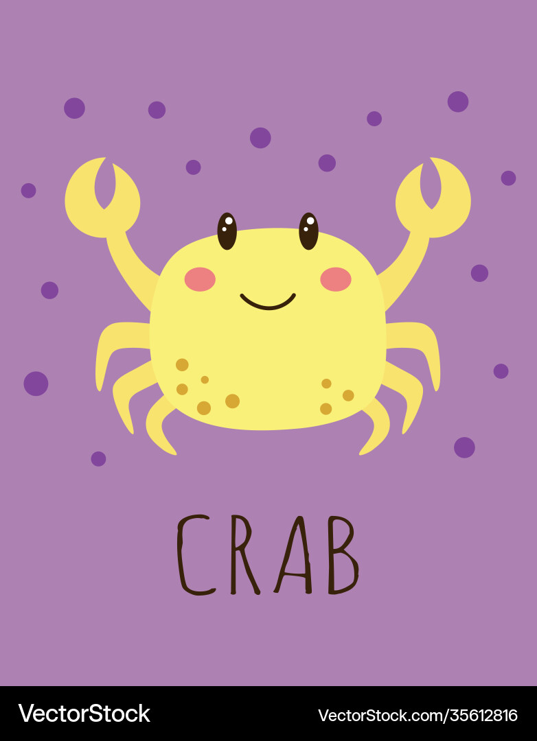 Cartoon card with cute crab Royalty Free Vector Image