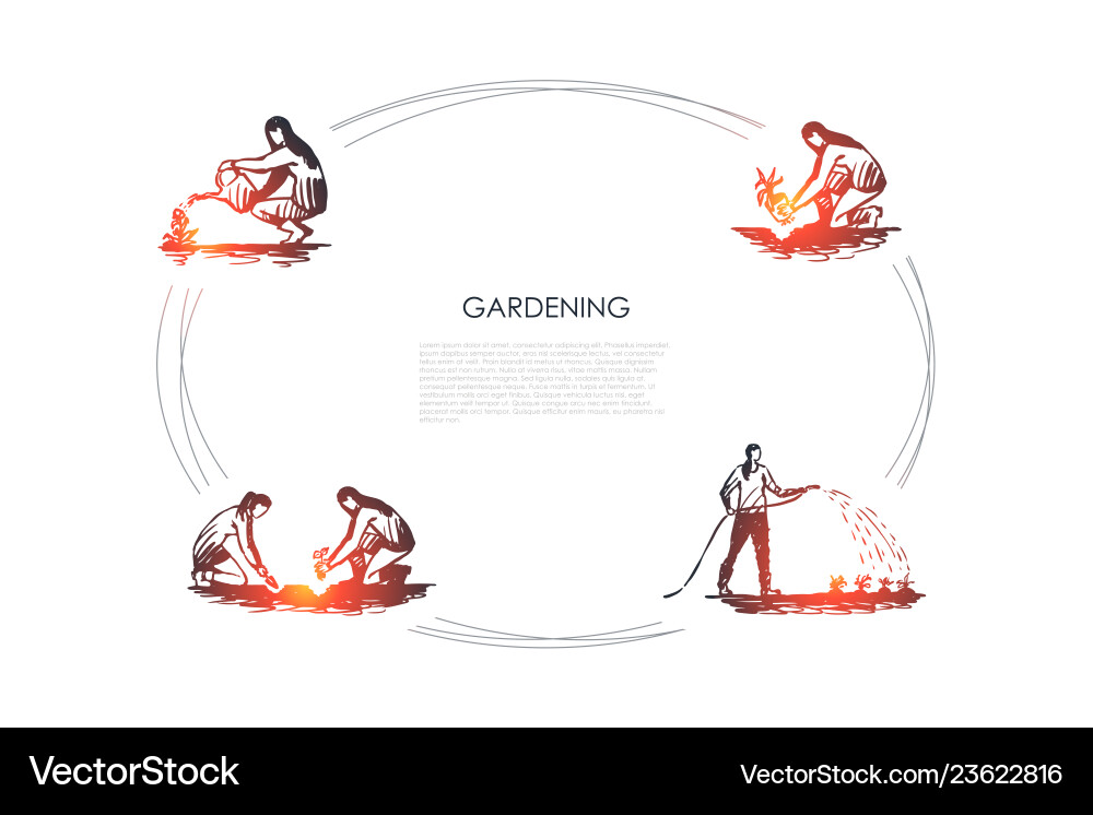 Gardening - people digging ground planting Vector Image