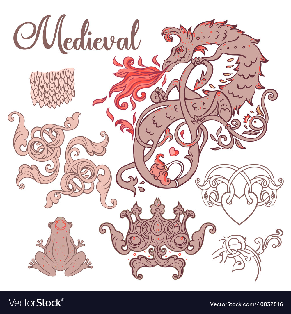 Medieval style elements set mythological magic Vector Image